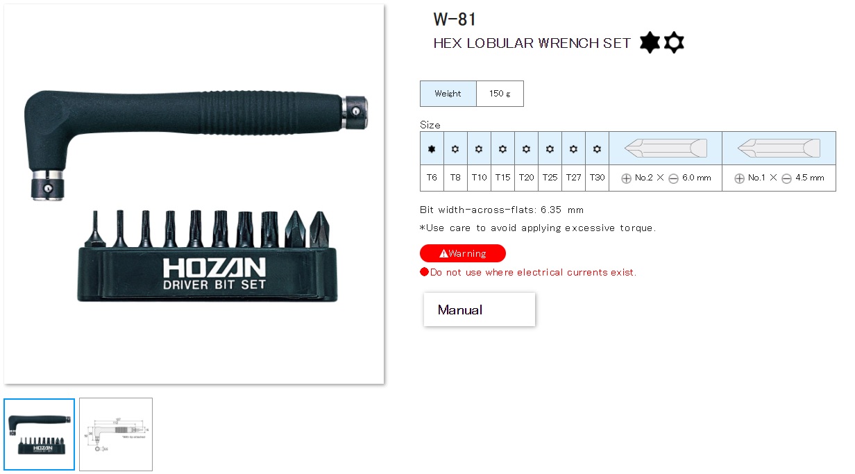 Ichiban Precision Sdn Bhd - Hozan - HOZAN HEX LOBULAR WRENCH SET
